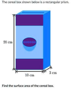 SOLVED: The cereal box shown below is a rectangular prism. Find the ...