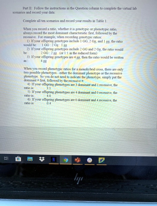 part i follow the inlstnictions the question column complete the virtual lab scenaros and record ...