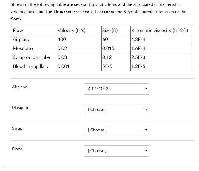 SOLVED: Shown in the following table are several flow situations and ...