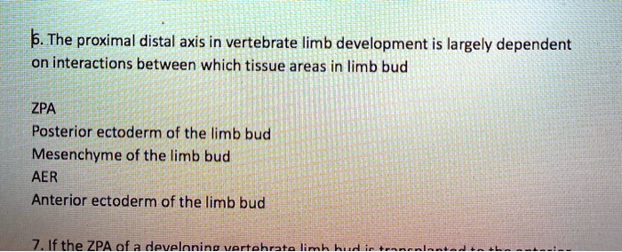 SOLVED: The proximal-distal axis in vertebrate limb development is ...