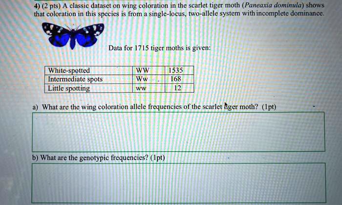 SOLVED: Classic dataset on wing coloration in the scarlet tiger moth ...