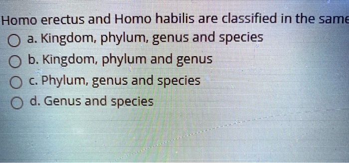 SOLVED: Homo erectus and Homo habilis are classified in the same 0 a ...