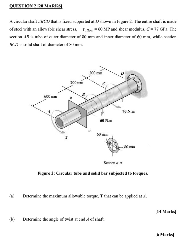question2 2 marks circular shaft abcd that is fixed supported at d ...