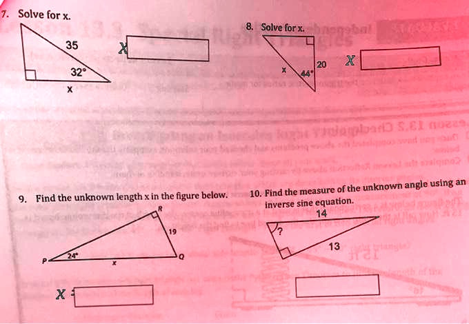 SOLVED: Solve for x Solve for % Laenabal 35 32 0(LJ- ^` 51 (i - of the unknown angle using an 10 ...