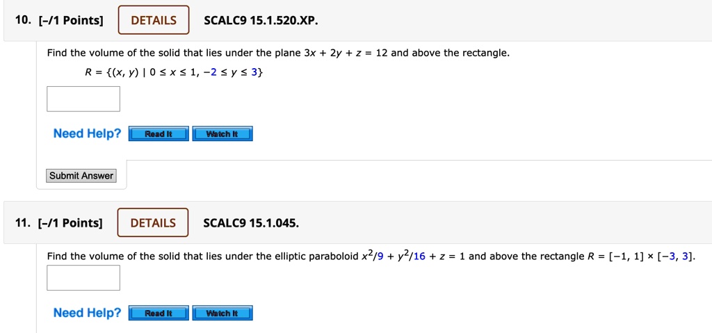 SOLVED: Texts: 10.[-/1 Points] DETAILS SCALC9 15.1.520.XP Find the ...