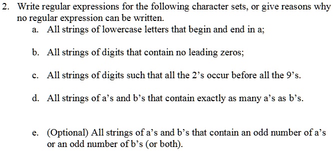 2 write regular expressions for the following character sets or give ...