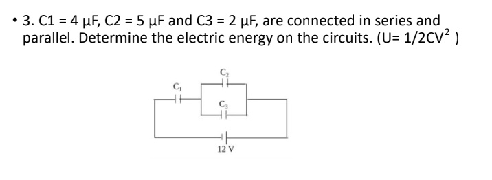 3. C1 = 4 µF, C2 = 5 µF and C3 = 2 µF, are connected in series and ...