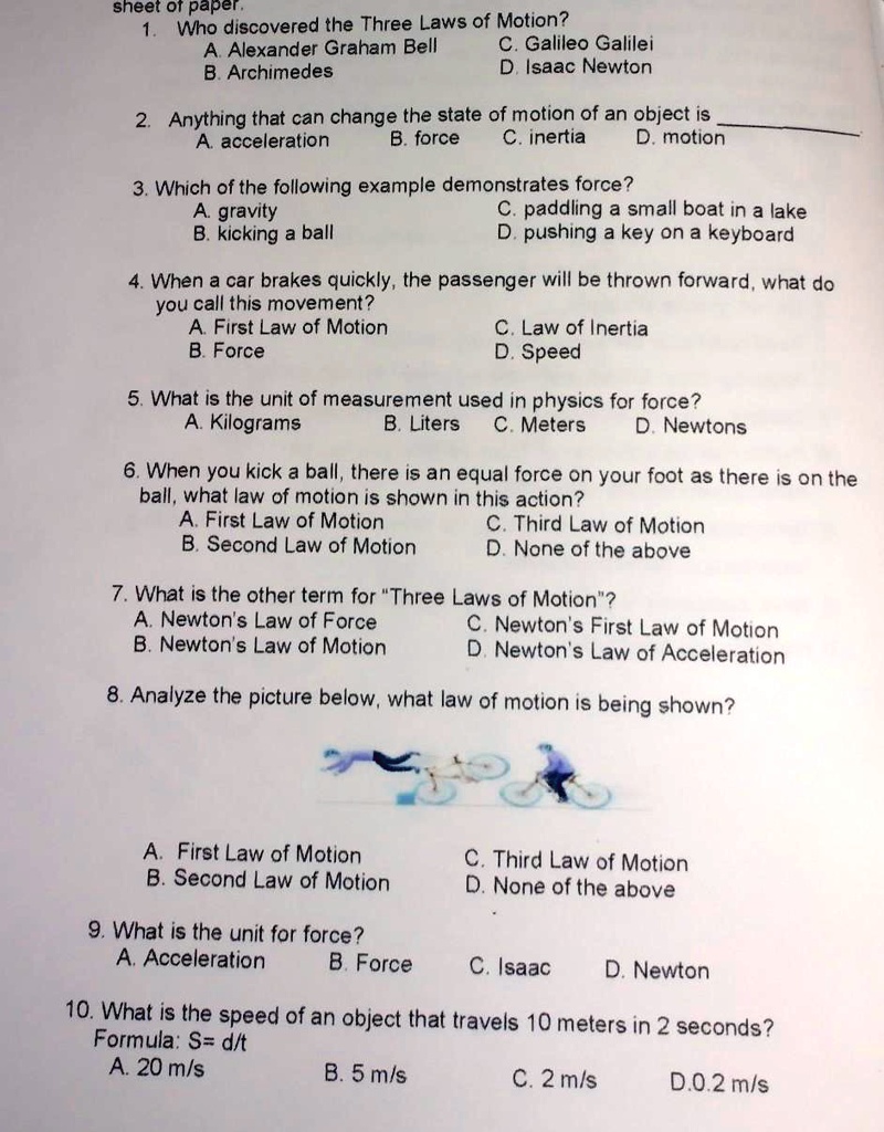 sheet of paper. 1. Who discovered the Three Laws of Motion? A ...