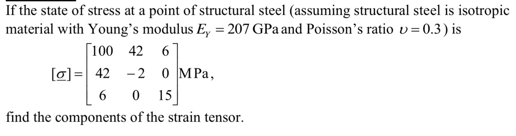 SOLVED: If the state of stress at a point of structural steel (assuming structural steel is ...
