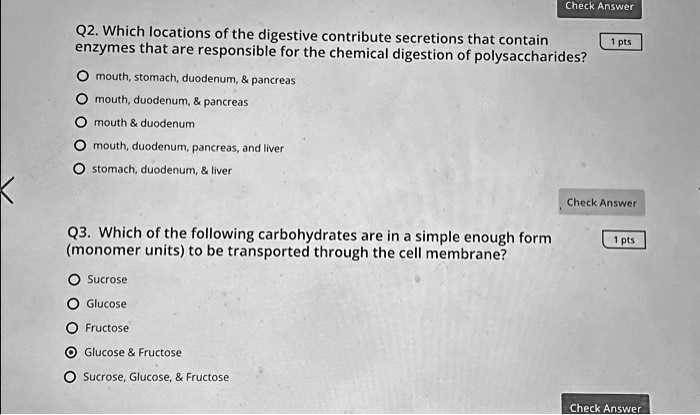 SOLVED: Q2. Which locations of the digestive system contribute secretions that contain enzymes ...