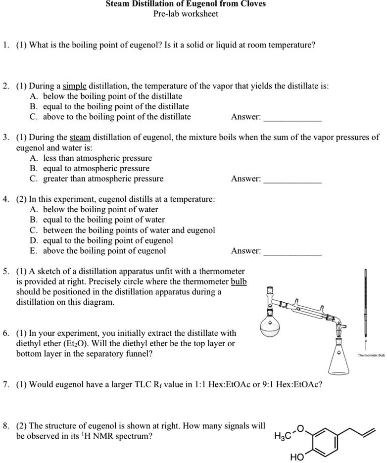 steam distillation of eugenol from cloves pre lab worksheet 1 1 what is ...