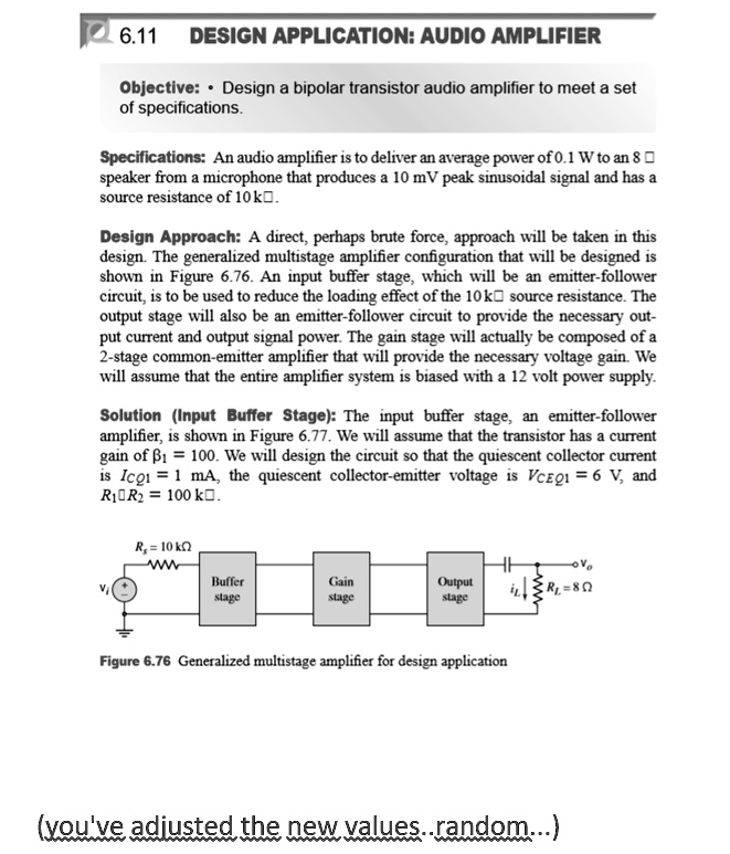 6.11 DESIGN APPLICATION: AUDIO AMPLIFIER Objective: Design a bipolar ...
