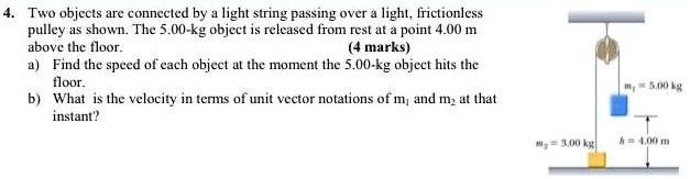SOLVED: Two objects are connected by a light string passing over a light, frictionless pulley ...