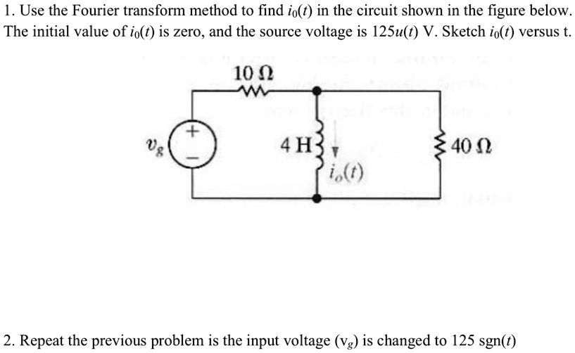 SOLVED: Use the Fourier transform method to find io(t) in the circuit shown in the figure below ...
