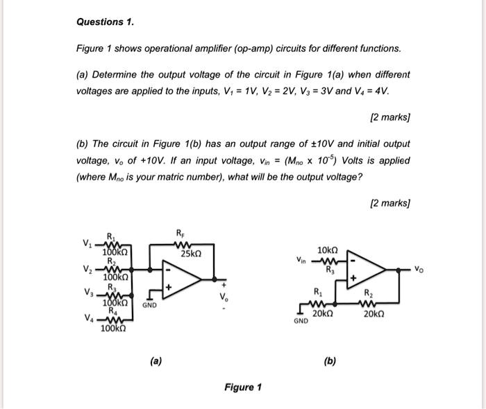 SOLVED: Figure 1 shows operational amplifier (op-amp) circuits for different functions. a ...
