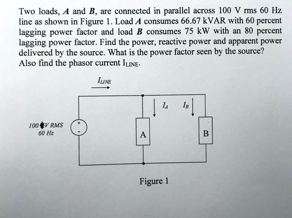 SOLVED: Two loads, A and B, are connected in parallel across a 100 V rms 60 Hz line as shown in ...