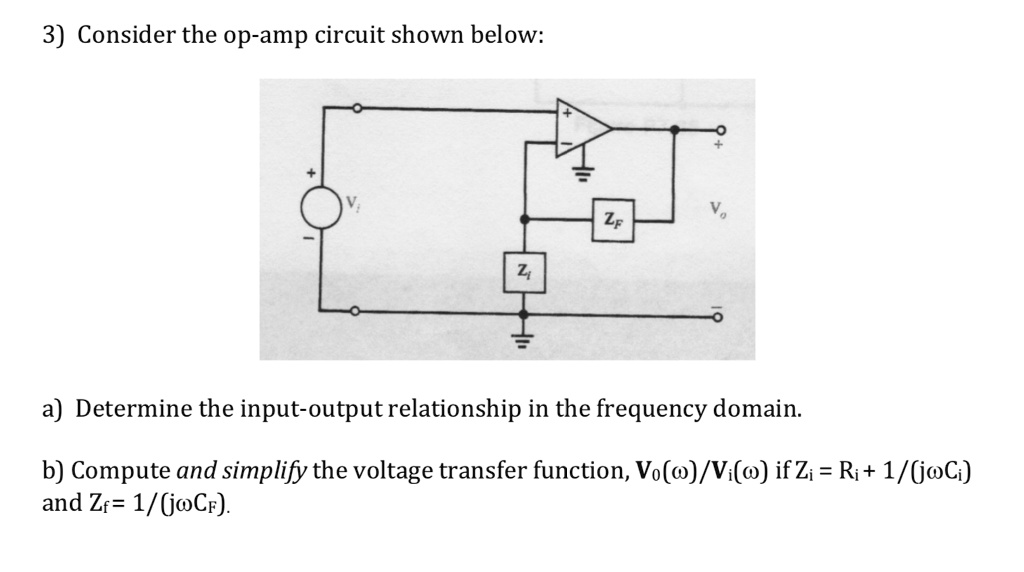 SOLVED: Consider the op-amp circuit shown below: a) Determine the input-output relationship in ...