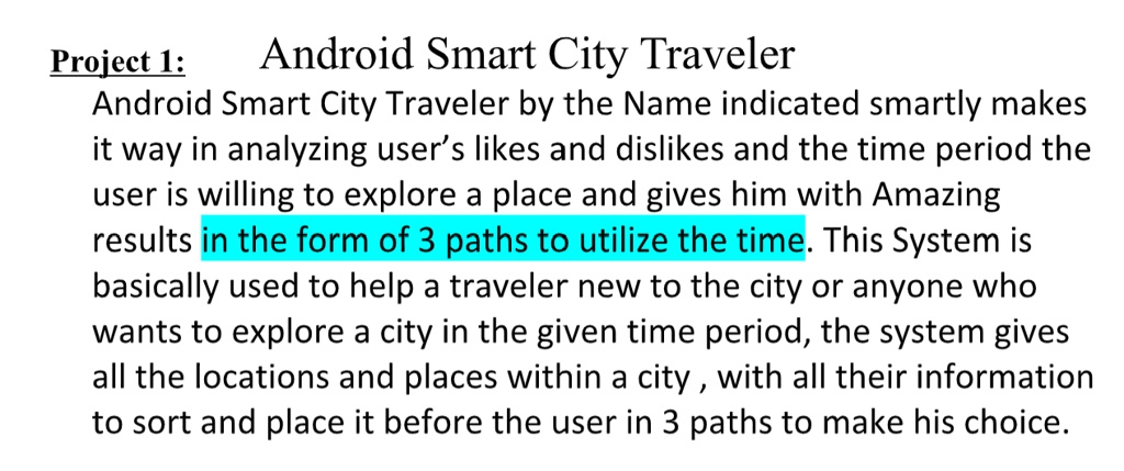Project 1: Android Smart City Traveler by the Name indicated smartly ...