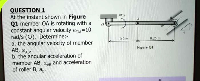 SOLVED: At the instant shown in Figure Q1, member OA is rotating with a constant angular ...