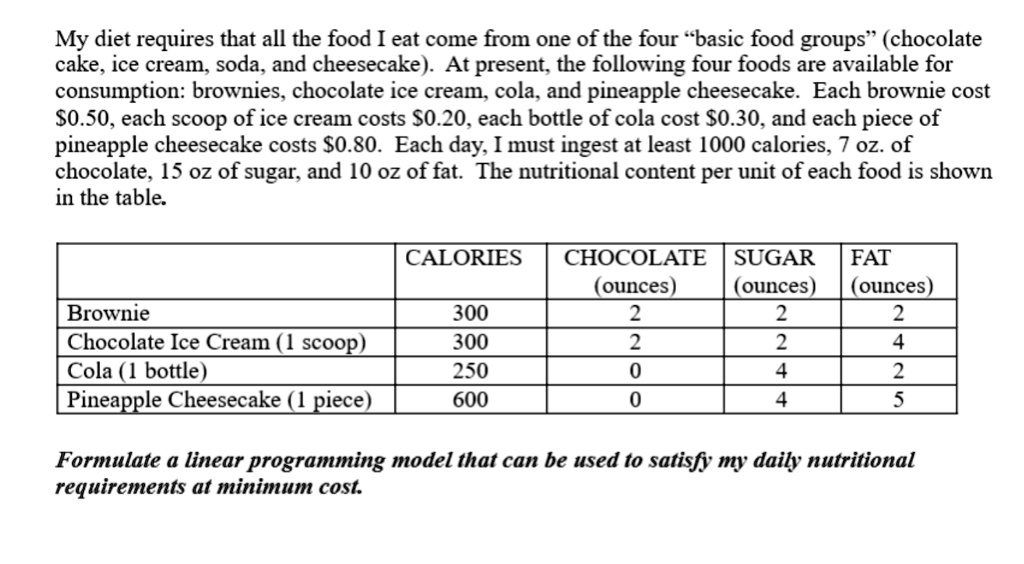 My diet requires that all the food I eat come from one of the four ...
