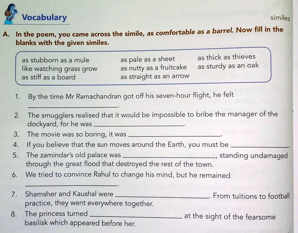 SOLVED: Vocabulary In the poem, you came across the simile, "as ...