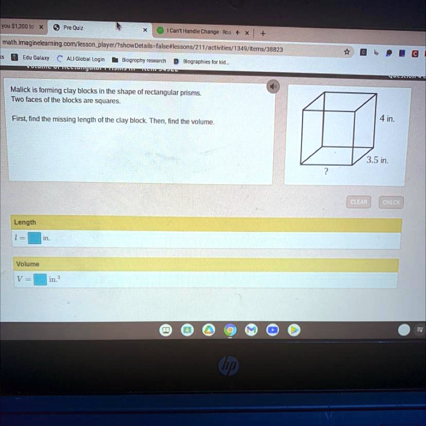 SOLVED: Malick is forming clay blocks in the shape of rectangular ...