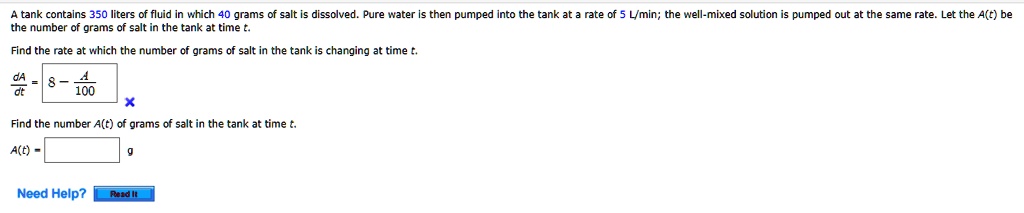 SOLVED:tank contalns 350 liters of fluid In which 40 grams the number ...