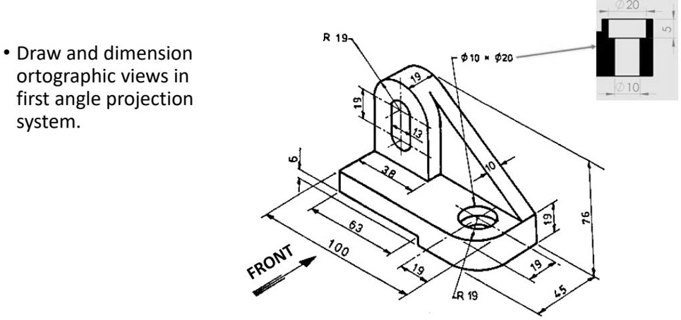 SOLVED: Texts: AutoCAD Drawing R1 - Draw and dimension orthographic ...