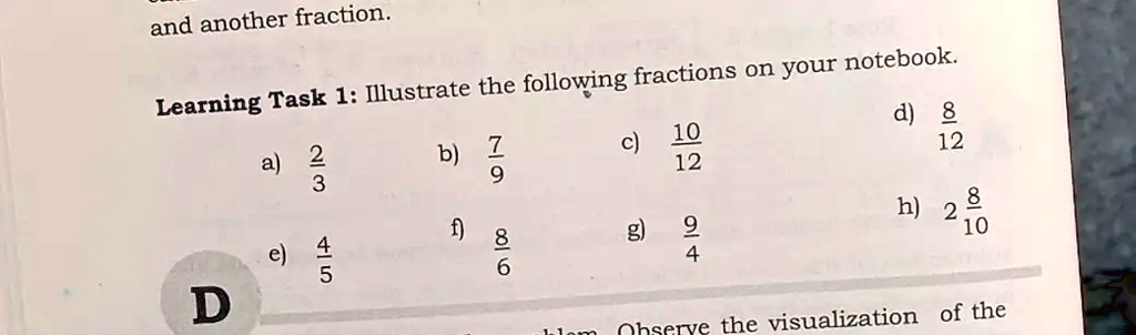 SOLVED: and another fraction fractions on your notebook: Learning Task ...