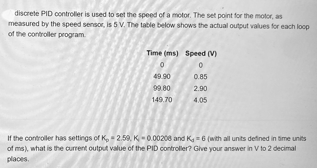 discrete PID controller is used to set the speed of a motor. The set ...