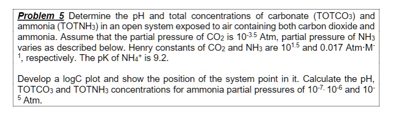 SOLVED: Problem 5: Determine the pH and total concentrations of ...