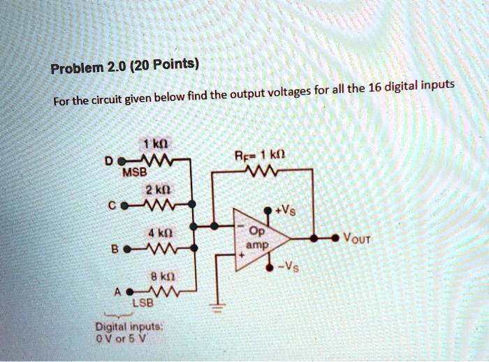 SOLVED: For the circuit given below, find the output voltages for all the 16 digital inputs ...