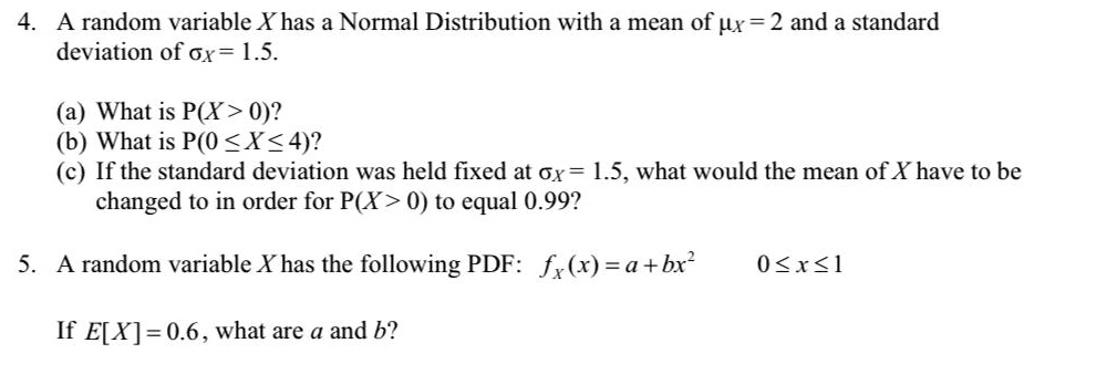 Solved A Random Variable Xhas A Normal Distribution With A Mean Of Jx 2 And A Standard