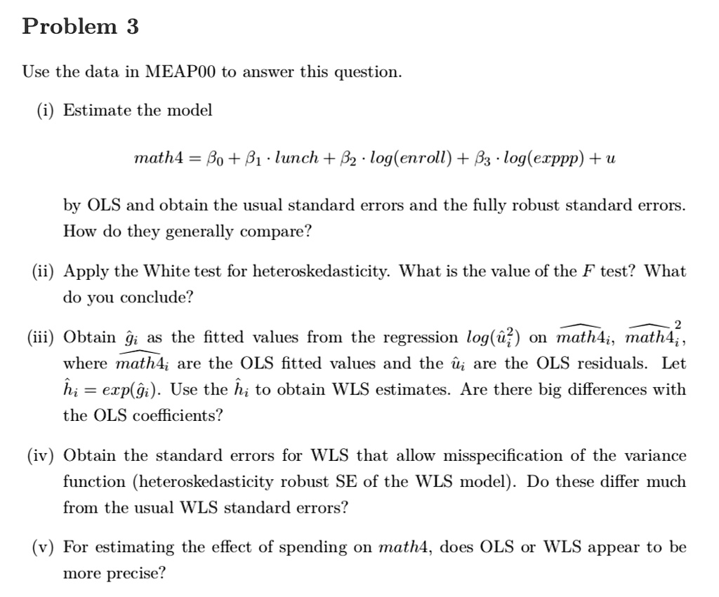 SOLVED: Problem 3 Use the data in MEAPOO to answer this question ...