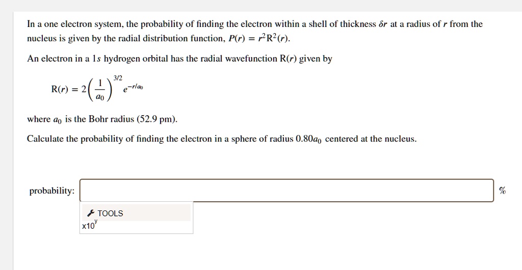 SOLVED: In a one electron system; the probability of finding the electron within a shell of ...