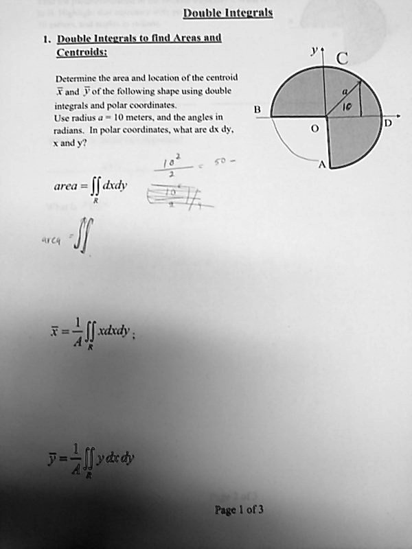 SOLVED: Double Integrals to Find Areas and Centroids: Determine the ...