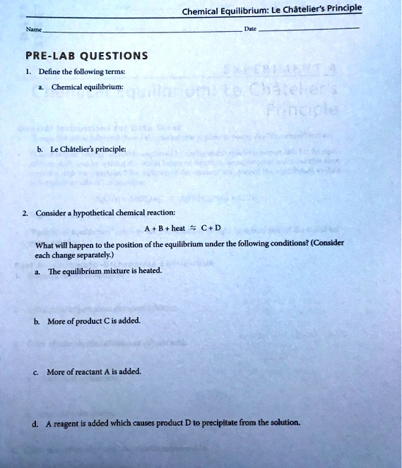 SOLVED:Chemical Equilibrium: Le Chateliers Principle PRE-LAB QUESTIONS ...