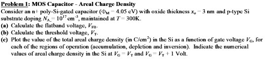 SOLVED: Problem 1: MOS Capacitor - Areal Charge Density Consider an n+ ...
