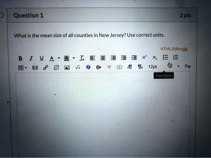 Question 1 What is the mean size of all counties in New...