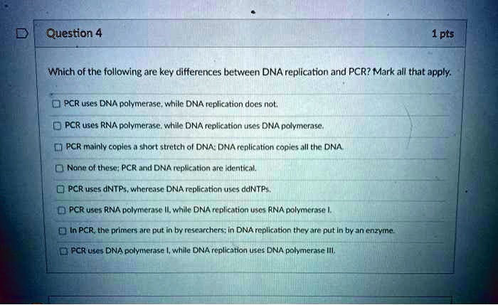 question 4 1 pts which of the following are key differences between dna ...