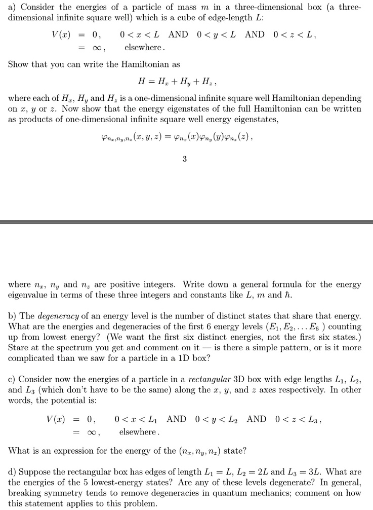 Solved A Consider The Energies Of A Particle Of Mass M In A Three