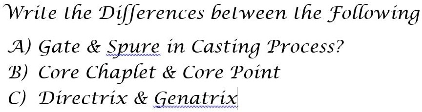 Write the Differences between the Following A) Gate Spure in Casting ...