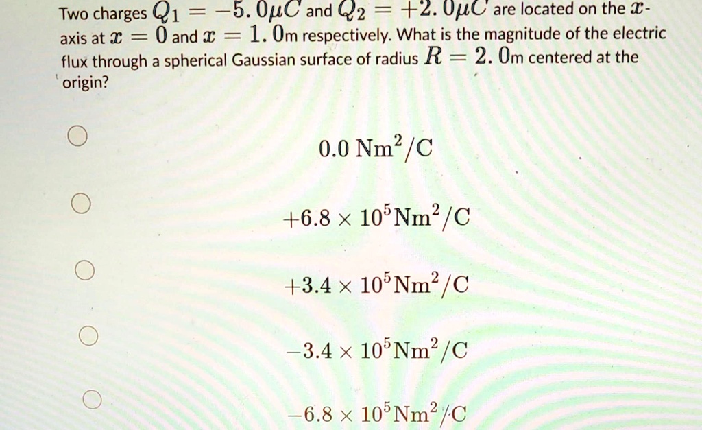 SOLVED: Two charges Q1 = 5. C and Q2 = +2. C are located on the x-axis at x1 = 1. m and x2 = 2 ...