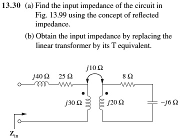 13.30 a) Find the input impedance of the circuit in Fig. 13.99 using the concept of reflected ...