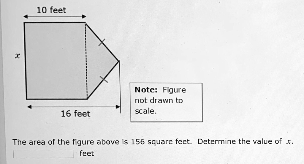 SOLVED: 10 feet X Note: Figure not drawn to scale 16 feet The area of the figure above is 156 ...