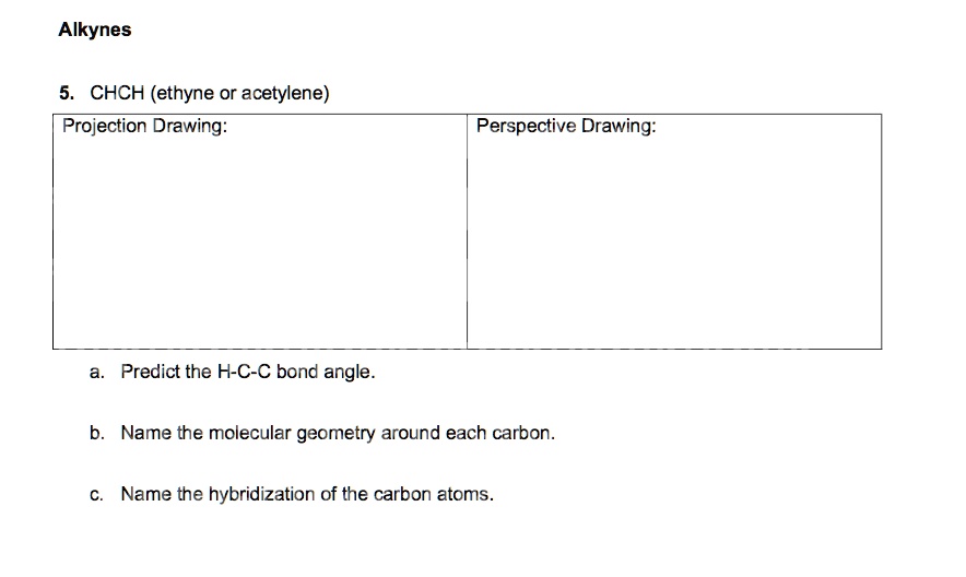 alkynes chch ethyne or acetylene projection drawing perspective drawing ...