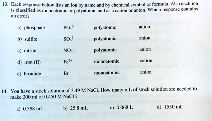 SOLVED: Each response below lists an ion by name and by chemical symbol ...