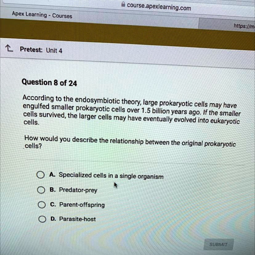 according to the endosymbiotic theory large prokaryotic cells may have ...