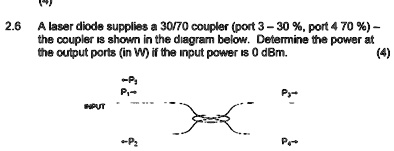 2.6 A laser diode supplies a 30/70 coupler (port 3 - 30 %, port 4 70 %) - the coupler is shown ...