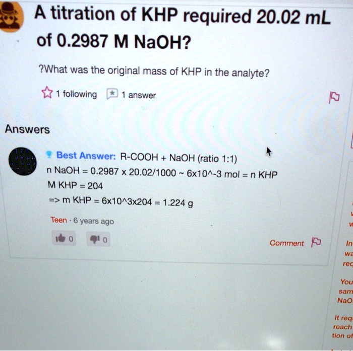 a titration of khp required 2002 ml of 02987 m naoh what was the original mass of khp in the ...